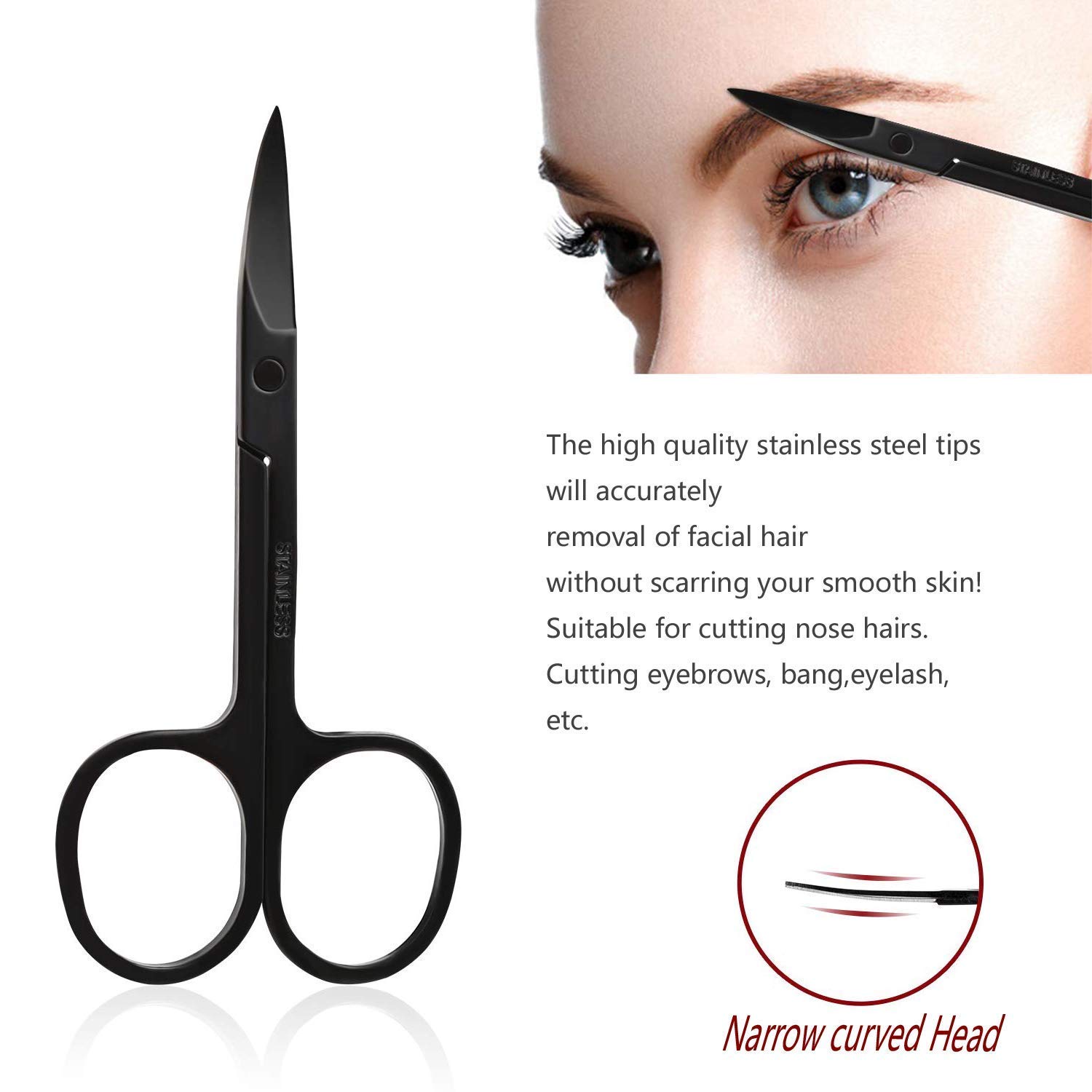 Tweezers for Eyebrows, Tweezer Precision for Eyebrows, Splinter & Ingrown Hair Removal 5 Piece (Black)