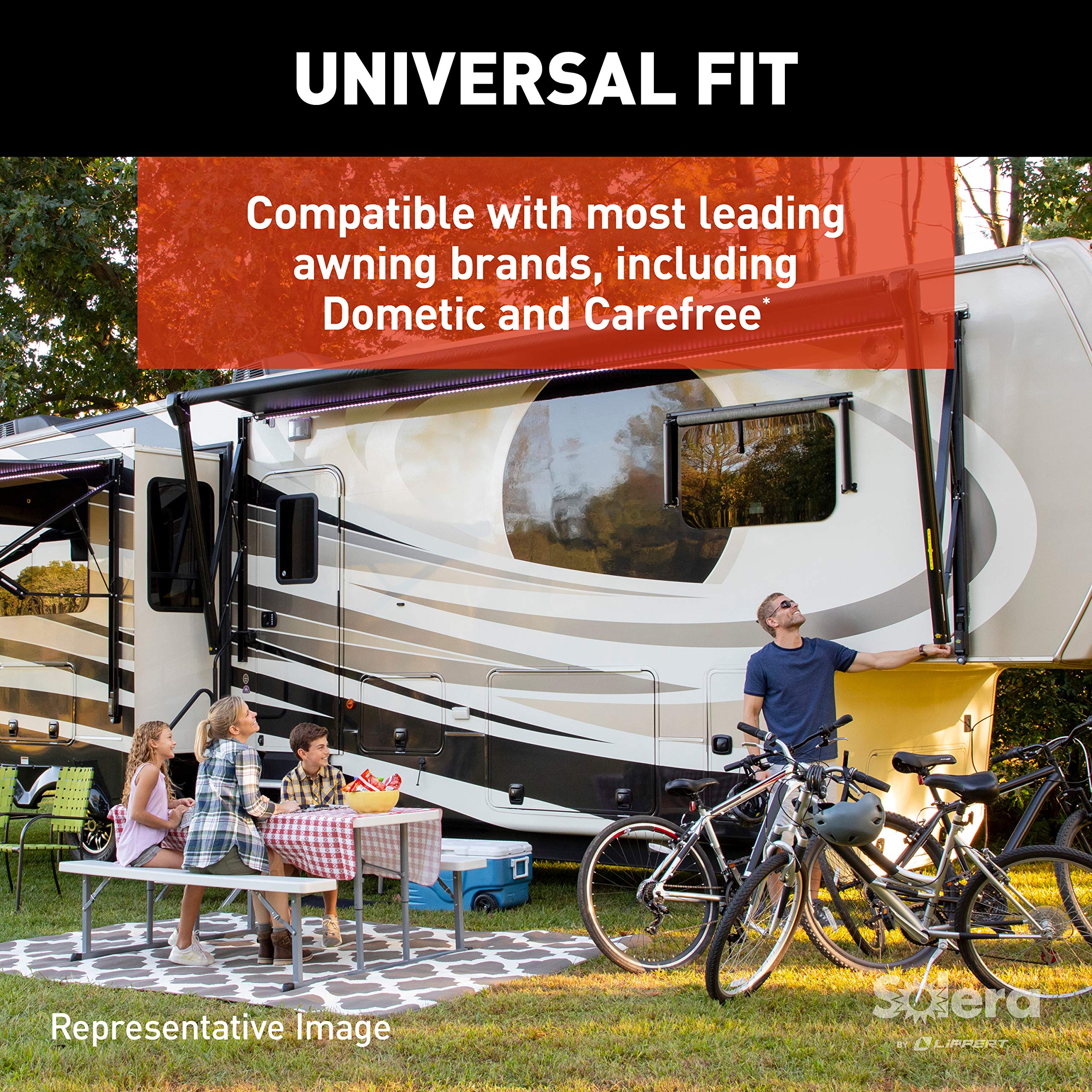 Solera 12V Smart Arm 63" Awning Hardware Kit for 5th Wheels, RVs, Travel Trailers, Power Extend and Retract, Safety Lock Button, Weatherproof - 759516