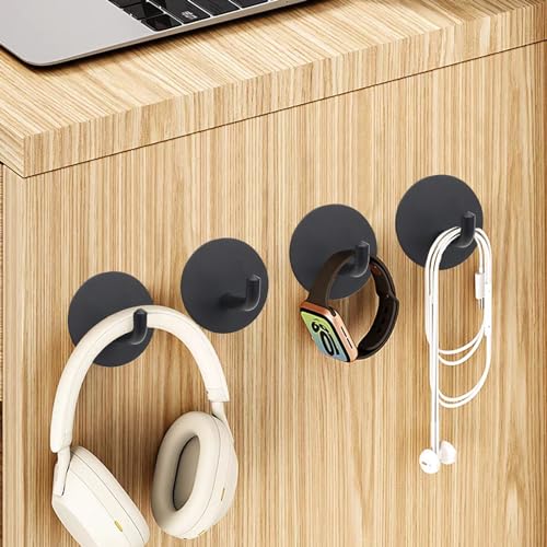 Yukrilt Black Adhesive Hooks - 8 Pack 15lb(Max) Sticky Wall Hooks for Hanging, Waterproof Rustproof Removable Stainless Steel Towel Hooks, Bathroom Kitchen Shower Heavy Duty Self Adhesive Hooks