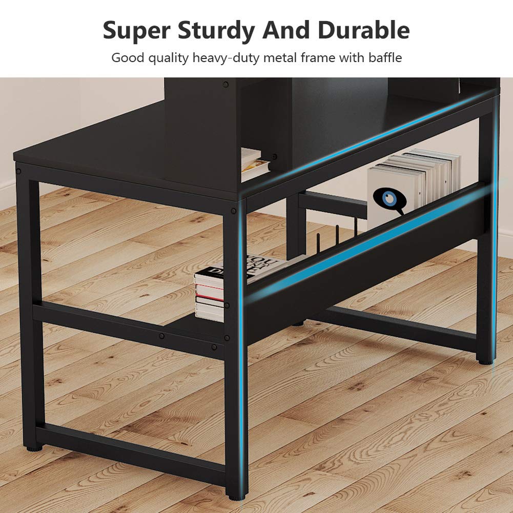 TRIBESIGNS WAY TO ORIGIN Computer Desk with Hutch, 47 Inch Modern Writing Desk with Storage Shelves, Office Desk Study Table Gaming Desk Workstation for Home Office, Black