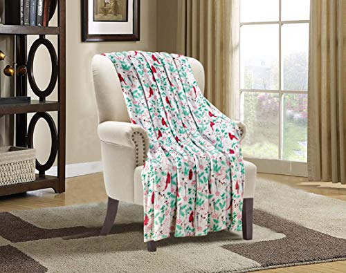 Valerian Luxury Velvet Super Soft Light Weight Blanket Prints Fleece Throw - All Year Round Home Decor, Fuzzy Warm and Cozy Throws, Couch and Gift, 50 x 60inch, Cardinal Bird