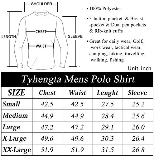 Tyhengta Mens Polo Shirt Long Sleeve Quick Dry Performance Lightweight Tactical Shirts Gray X-Large