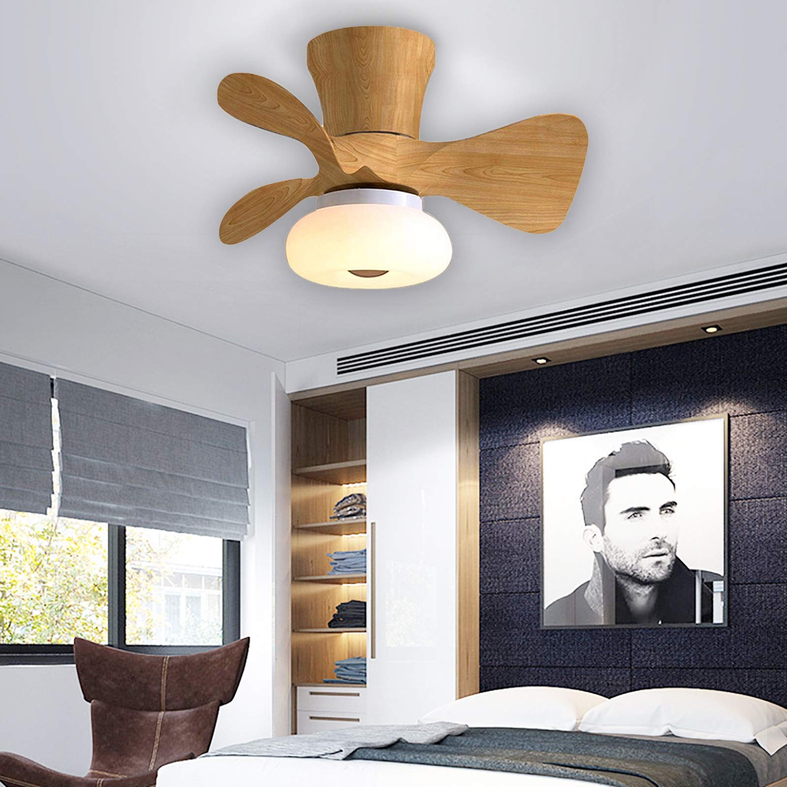 SEYFI Kids Bedroom Ceiling Fan with Light Reversible with Remote Control 6 Speeds Led Dimmable Fan Ceiling Light 64W with Timer Modern T Ceiling Fan Light
