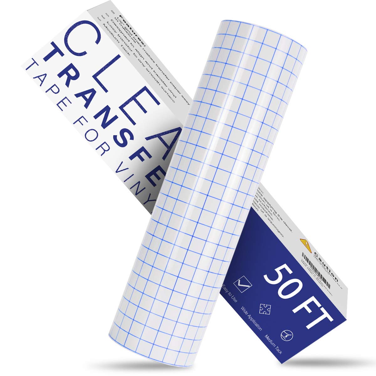 Transfer Tape for Vinyl - 12” x 50 FT w/Blue Alignment Grid Vinyl Transfer Tape, Medium Tack Clear Transfer Tape for Self Adhesive Vinyl for Signs Stickers Decals