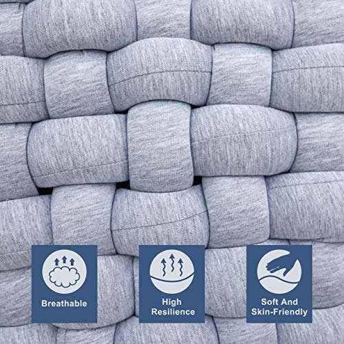 Triclicks Knotted Braided Plush Mat, Play Braided Plush Mat, Knotted Floor Mat, Handmade Pure Soft, Knot Braided Plush Mat for Children's Room Decoration&Kindergarten(Gray)