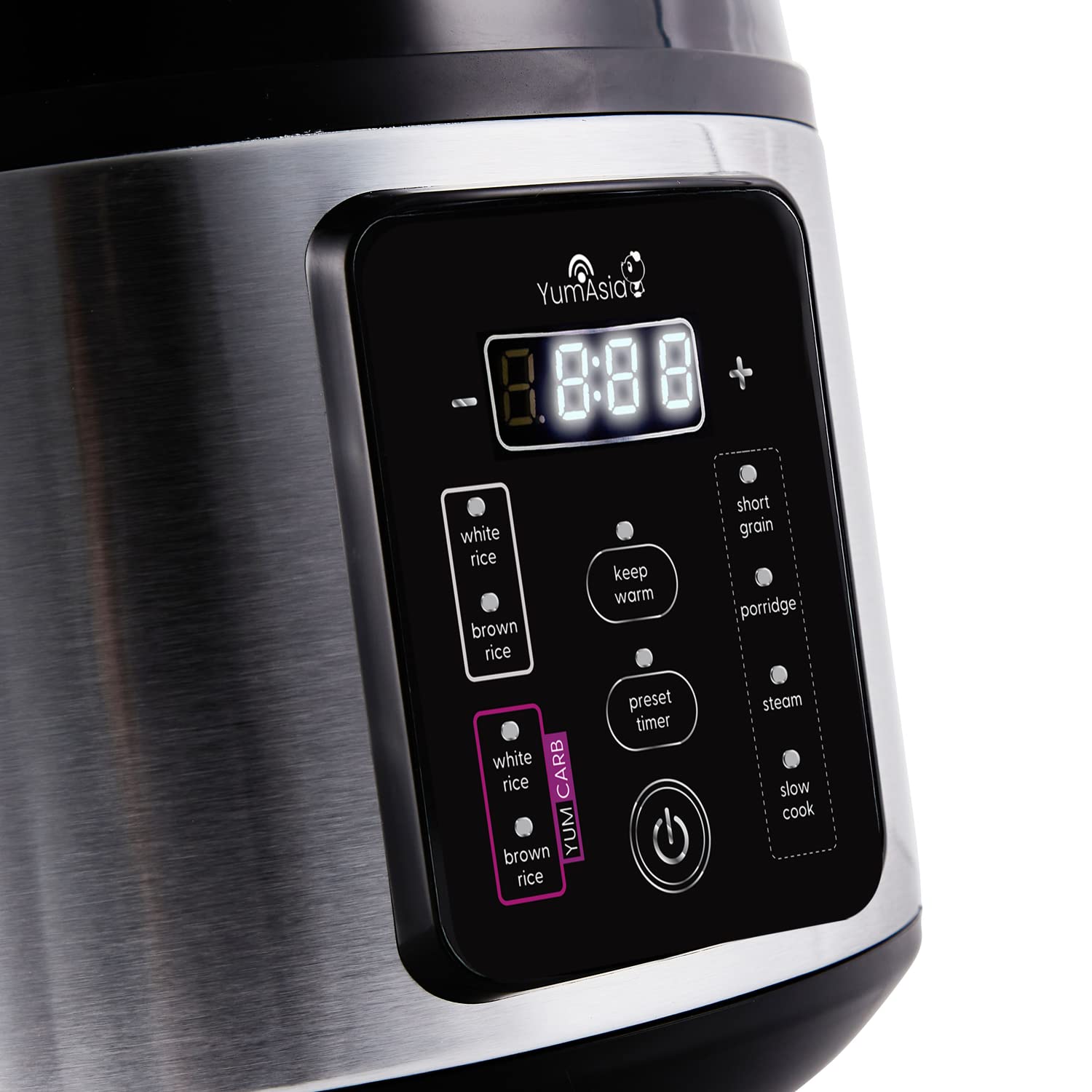 Yum Asia Kumo YumCarb Rice Cooker with Ceramic Bowl and Advanced Fuzzy Logic, (5.5 Cups, 1 Litre), 5 Rice Cooking Functions, 3 Multicooker Functions, 110V US Power (Light Stainless Steel)