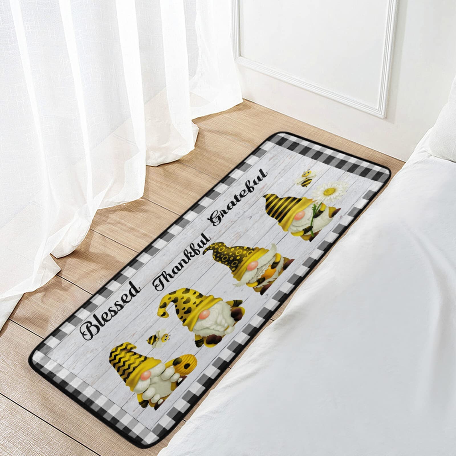 ZOEO Gnomes Kitchen Rugs Farmhousee Spring Bee Bedroom Mat Memory Foam Decorative Shower Runner Absorbent Non Slip for Home Hotel Door Soft Washable 39 x 20 Inch