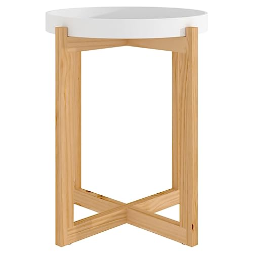 QJBSAVVA Coffee Table White 16.1"x16.1"x19.1" Engineered Wood&Solid Wood Pine,Living Room Furniture Side Tables Narrow Bedside Tables Suitable for Meeting Rooms, Reception Rooms, Offices