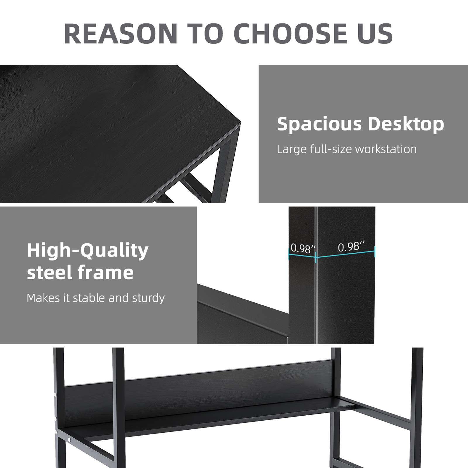 Twomaples Computer Desk with Hutch and Bookshelf - 47.2 inch Writing Study Desk for Home Office Sturdy Study Desk for Small Spaces Modern Wood Desk with Steel Frame Black