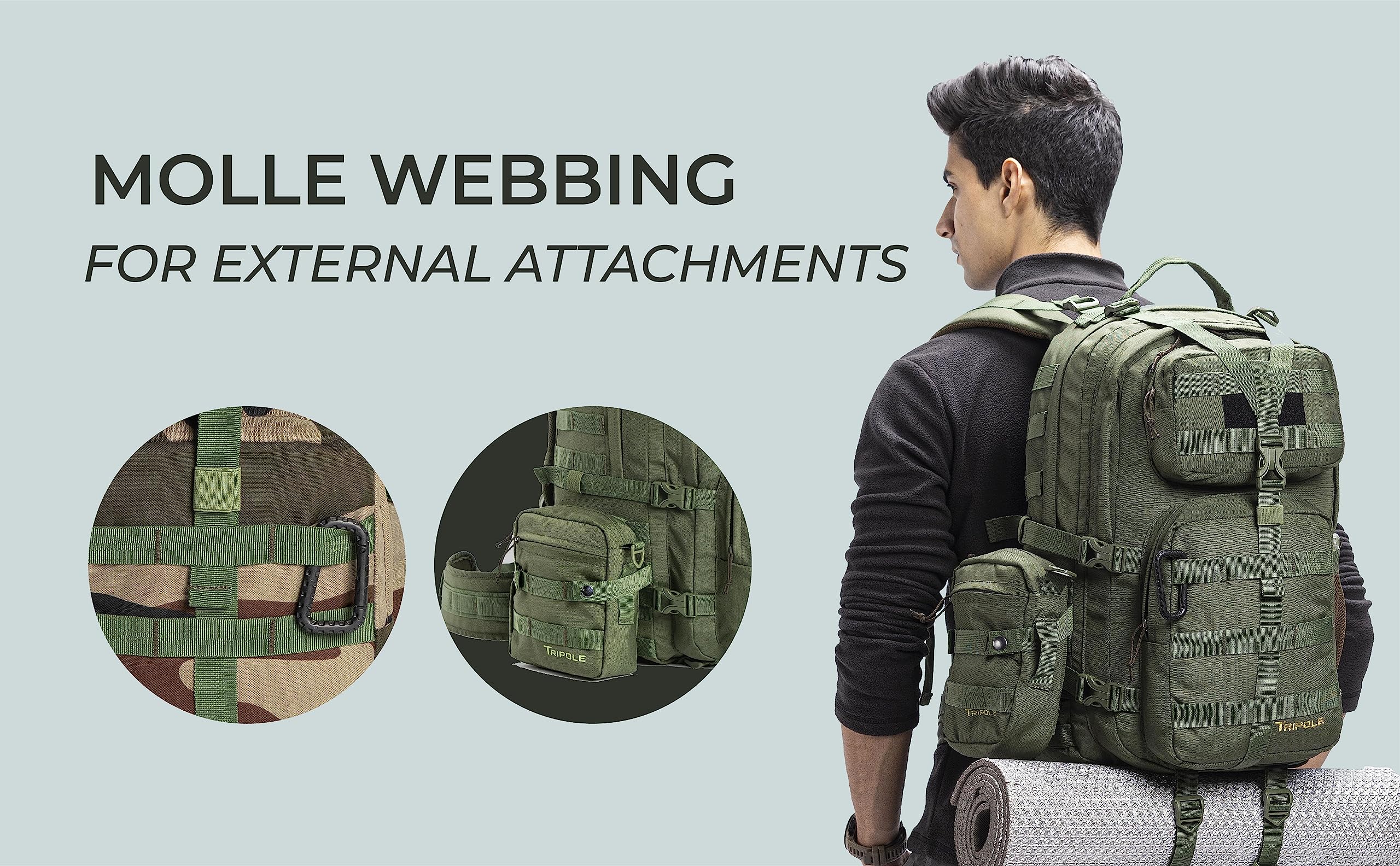 Tripole 45 Ltrs Backpack With Sling Bag Attachment (Alfa_Army Green)