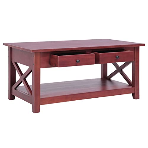 QJBSAVVA Coffee Table Brown 39.4"x21.7"x18.1" Solid Mahogany Wood,Industrial Tables Floor Standing Table Cocktail Table Suitable for Meeting Rooms, Reception Rooms, Offices