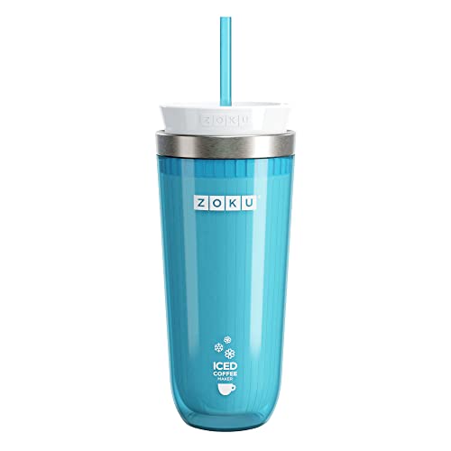 Zoku Instant Iced Coffee Maker, Reusable Beverage Chiller Cools Hot Beverages in Minutes Without Dilution, Portable 11-ounce Tumbler With Spill-resistant Lid and Straw, Teal