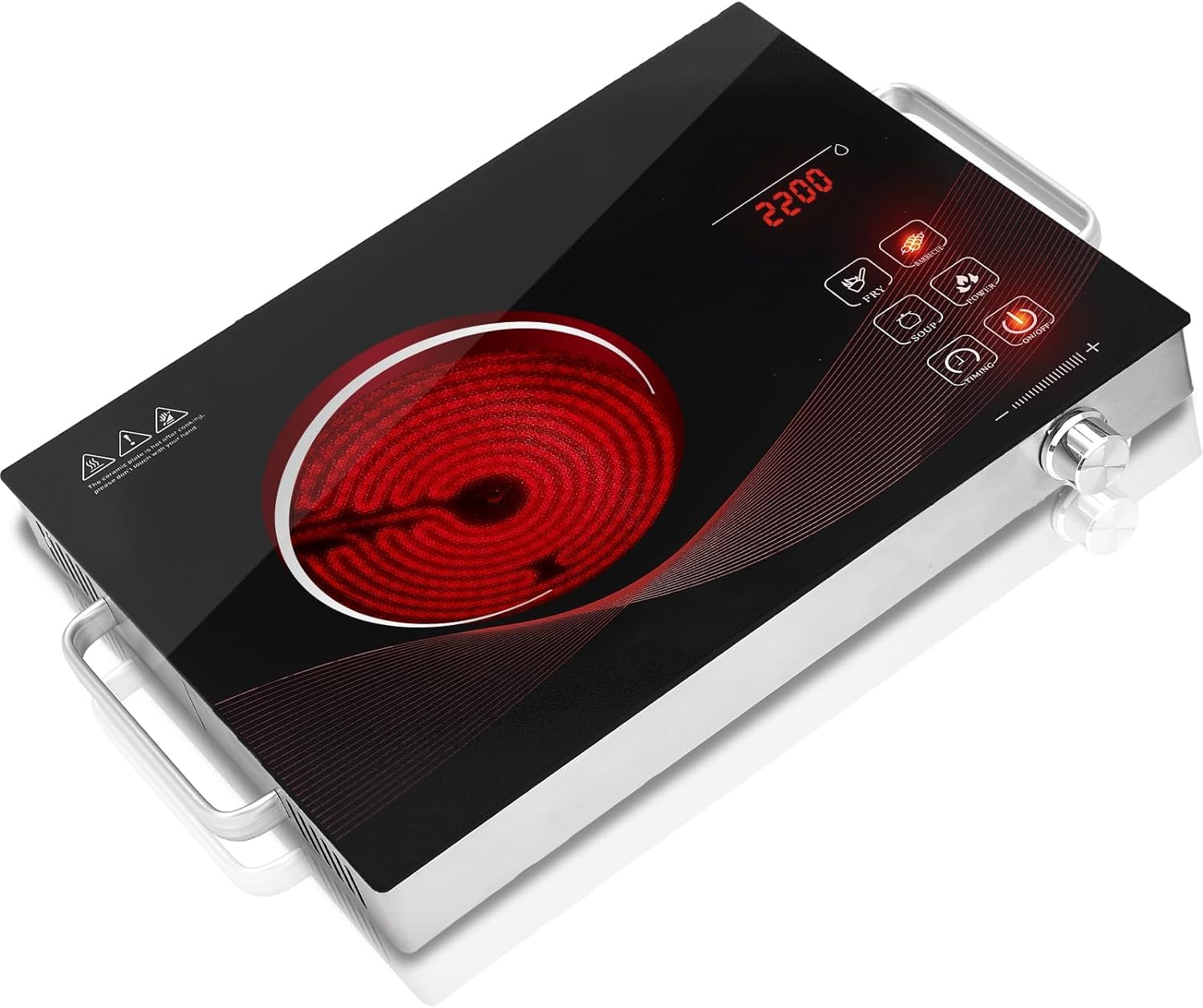 TYEMUI Electric Hot Plate Single Burner for Cooking, Portable Countertop Free Standing Stove Single Burner, 2200 watts Glass Ceramic Cooktop with Timerโฆ
