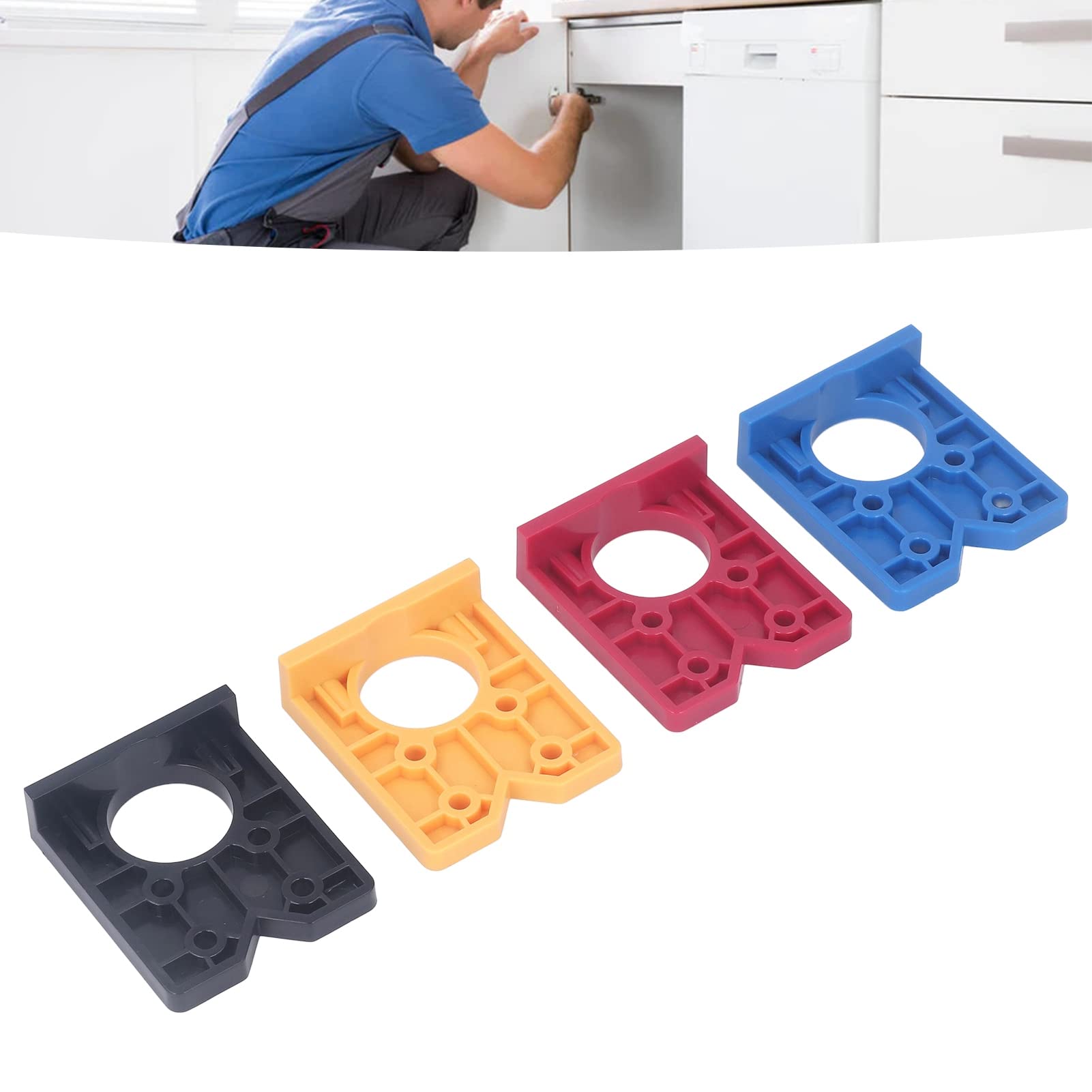 Syrisora Hinge Jig Kit Blue Red Yellow Black 35mm Drill Guide Woodworking Hole Opener for Door Cabinet