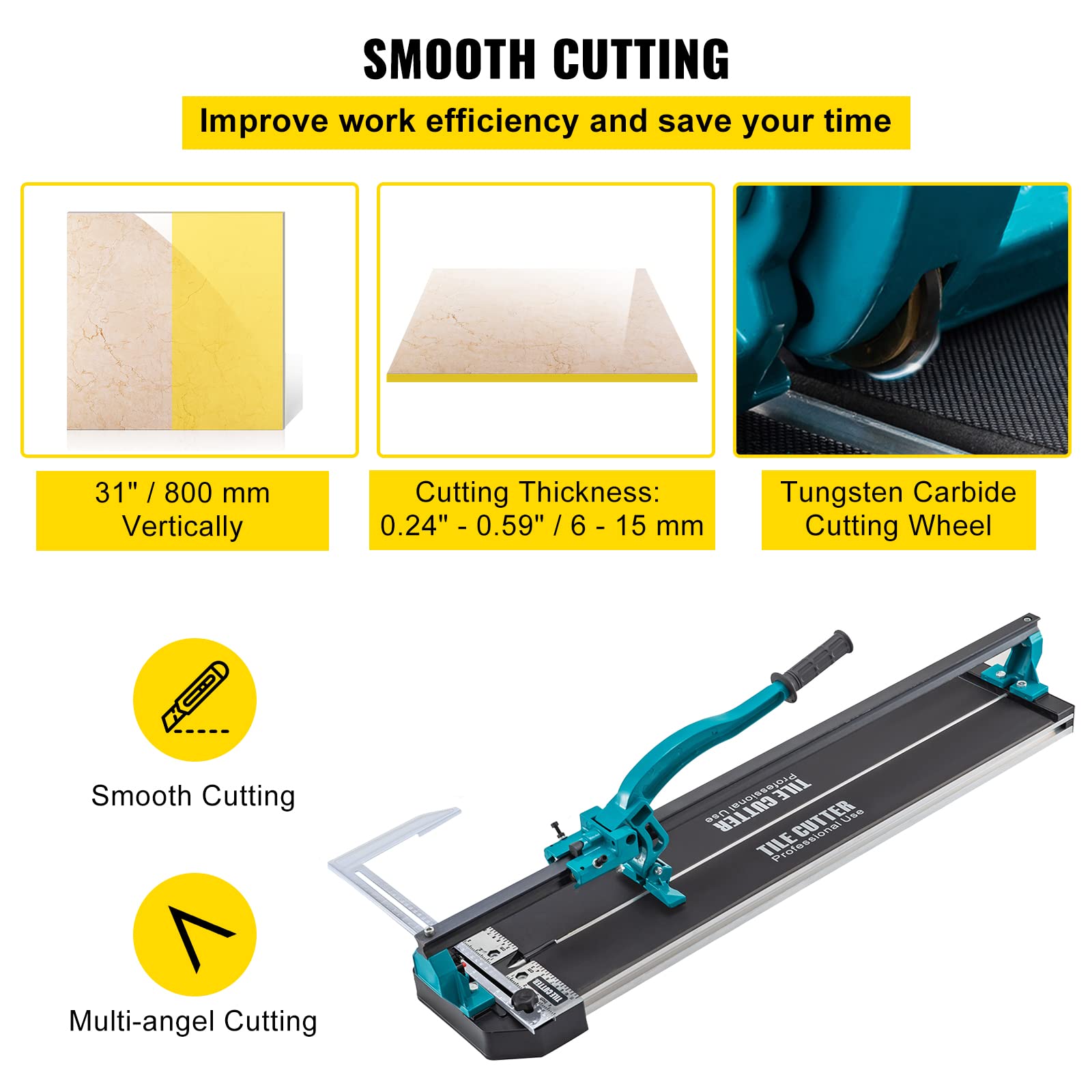 VEVOR 39 Inch Tile Cutter Single Rail Manual Tile Cutter 3/5 in Cap w/Precise Laser Positioning Manual Tile Cutter Tools for Precision Cutting