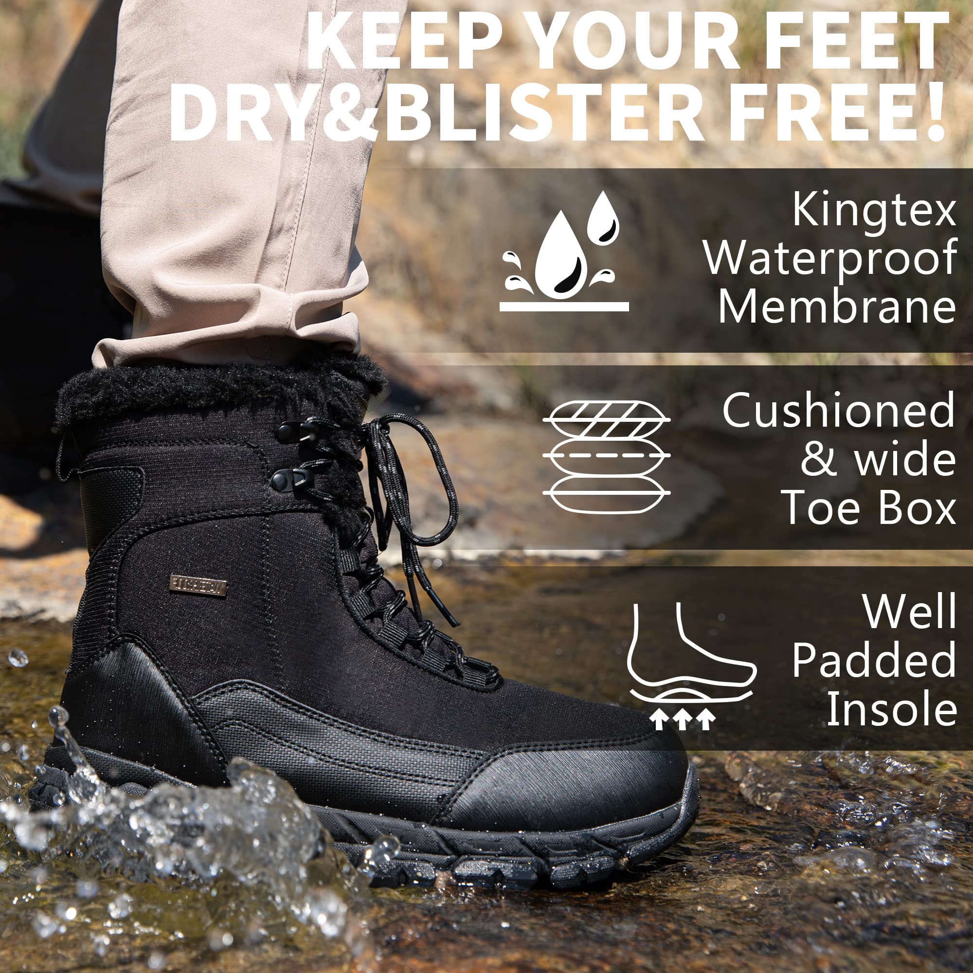 SHULOOK Men's Snow Boots Waterproof Warm Fur Lined Winter Hiking Boot Non-slip Outdoor Ankle High-top Shoes Work Hiker Trekking Trail