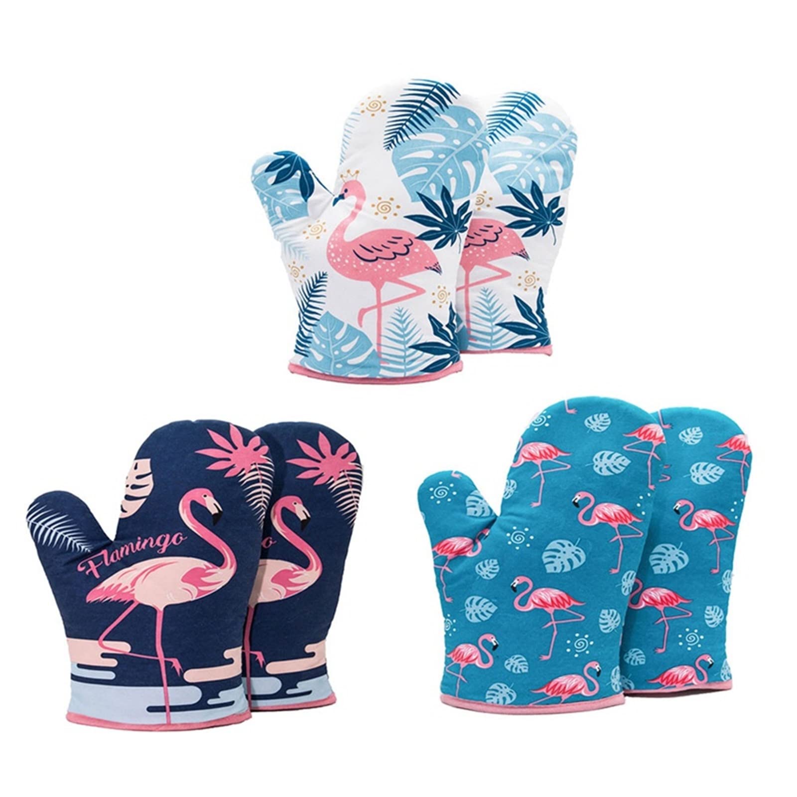 TBMAKE Oven Mitt High Temperature Resistant Oven Gloves Pot Holder Insulated Pad Thermostability Kitchen Tools Flamingo Pattern Microwave Gloves (Color : Blue)