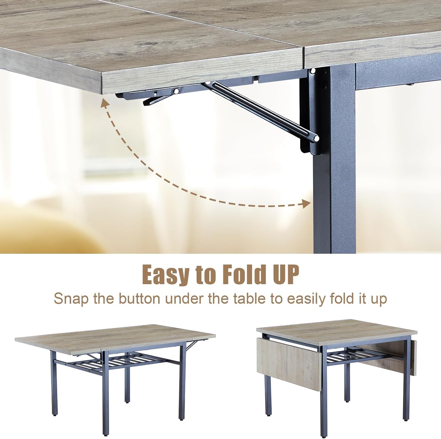 Rovibek 63'' Wood Drop Leaf Foldable Dining Table for 2-6 Modern Space Saving Extendable Kitchen Desk, Grey