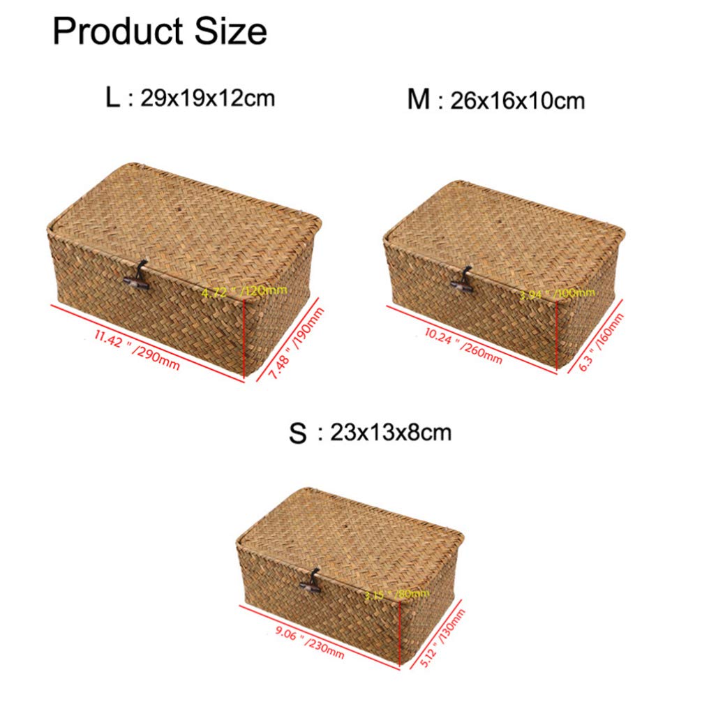 VALICLUD Large Wicker Baskets with Lids Woven Seagrass Storage Basket Woven Storage Bins Basket with Lid Kids Storage Organizer for Toys Makeup Woven Trash Can Snack Wooden Fruit Dish Child