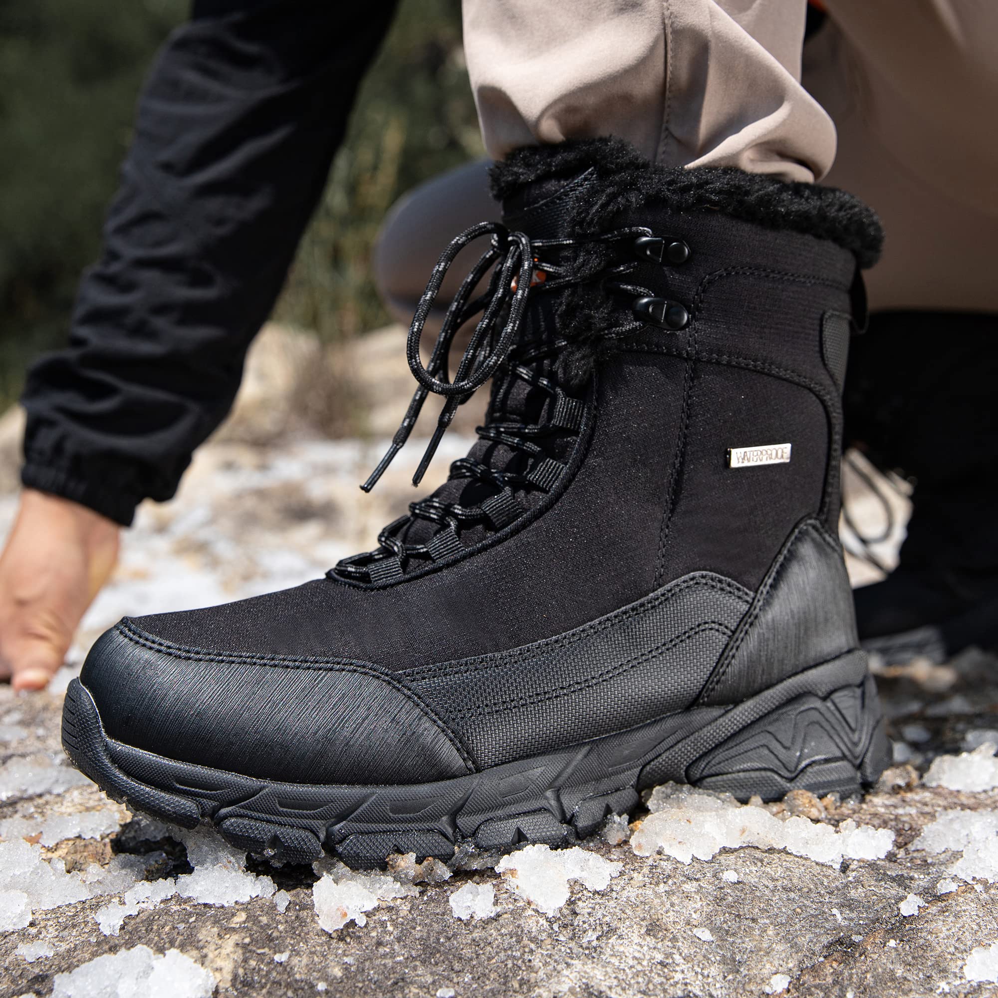 SHULOOK Men's Snow Boots Waterproof Warm Fur Lined Winter Hiking Boot Non-slip Outdoor Ankle High-top Shoes Work Hiker Trekking Trail