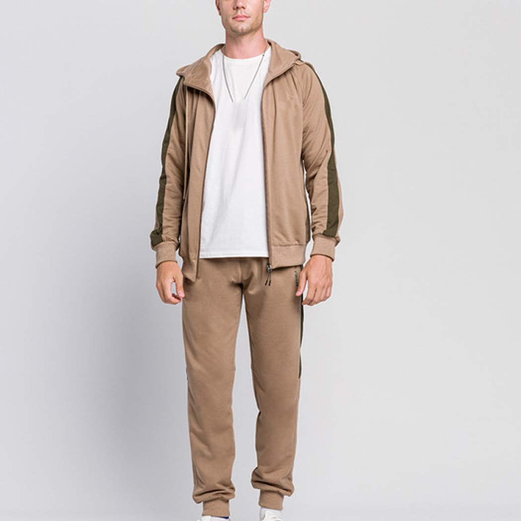 watersouprty Men's Casual Tracksuit Long Sleeve Running Jogging Running Athletic Sports Set (Khaki#, L)