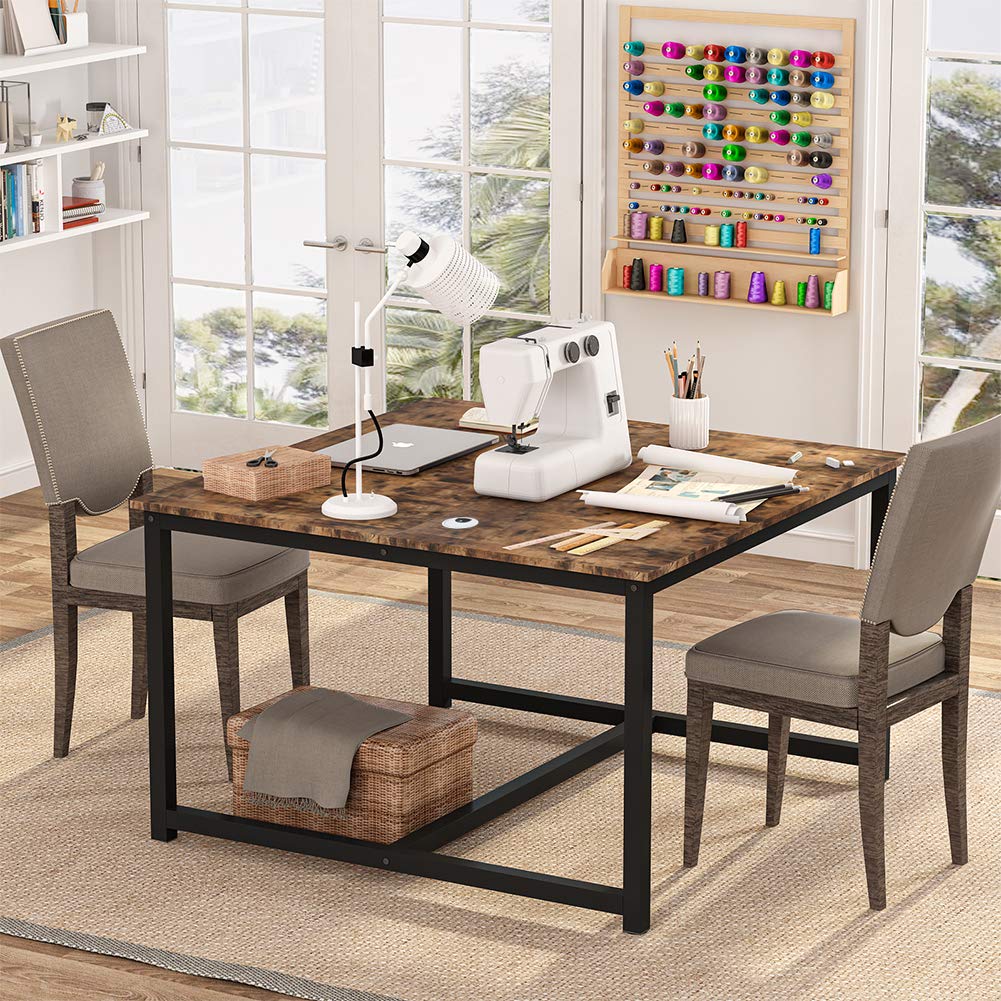 TRIBESIGNS WAY TO ORIGIN Two Person Desk Double Workstation Desk, 47 inch Computer Desk 2 People Office Desk Writing Desk for Home Office Teens Student(Rustic)