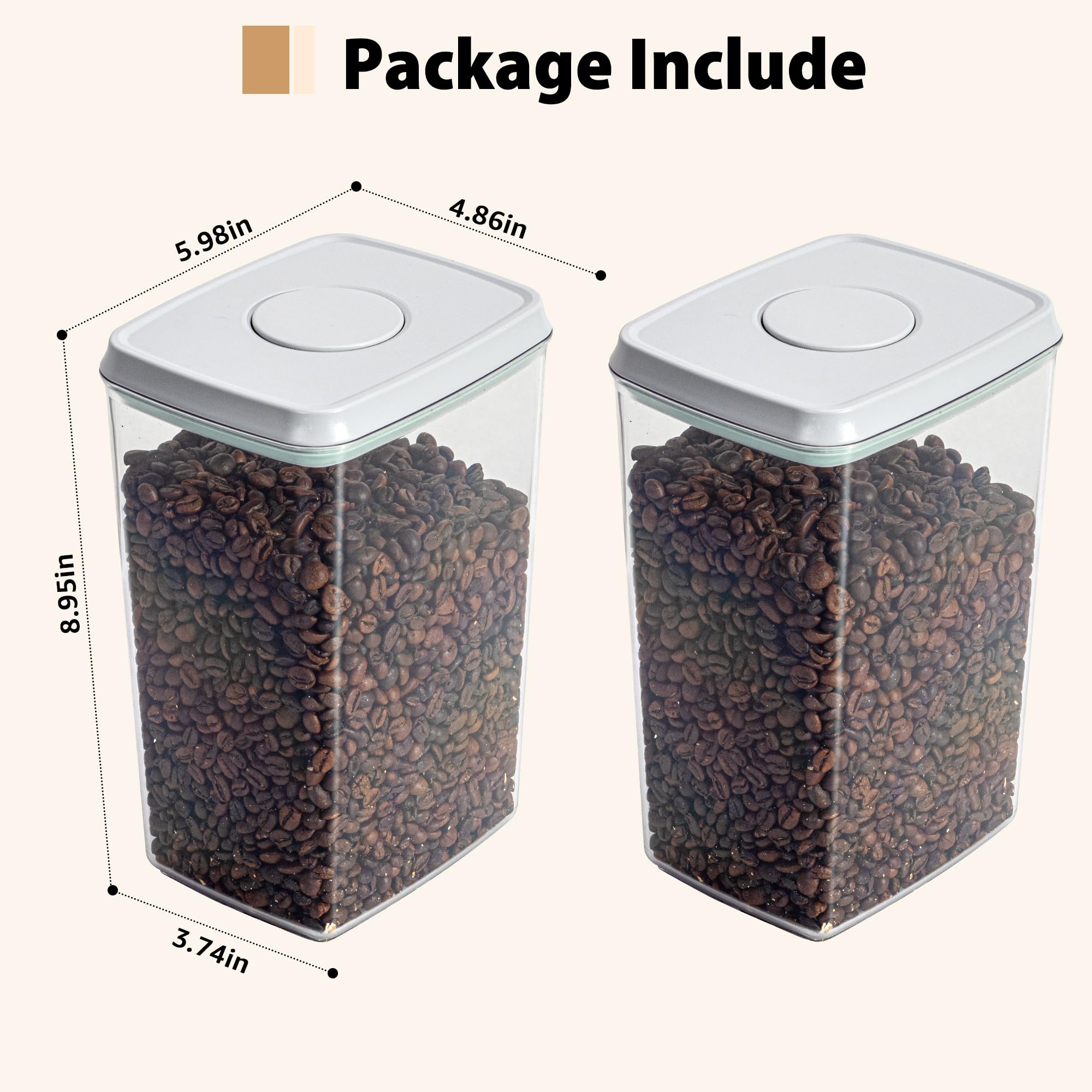 Uamector Pop Container Sets, 2-Piece Large Airtight Food Storage Containers, BPA-Free Air Tight Stackable Dry Cereal Container, Pantry Organization and Storage Cereal Snack Sugar Coffee (2 * 2.9Qt)