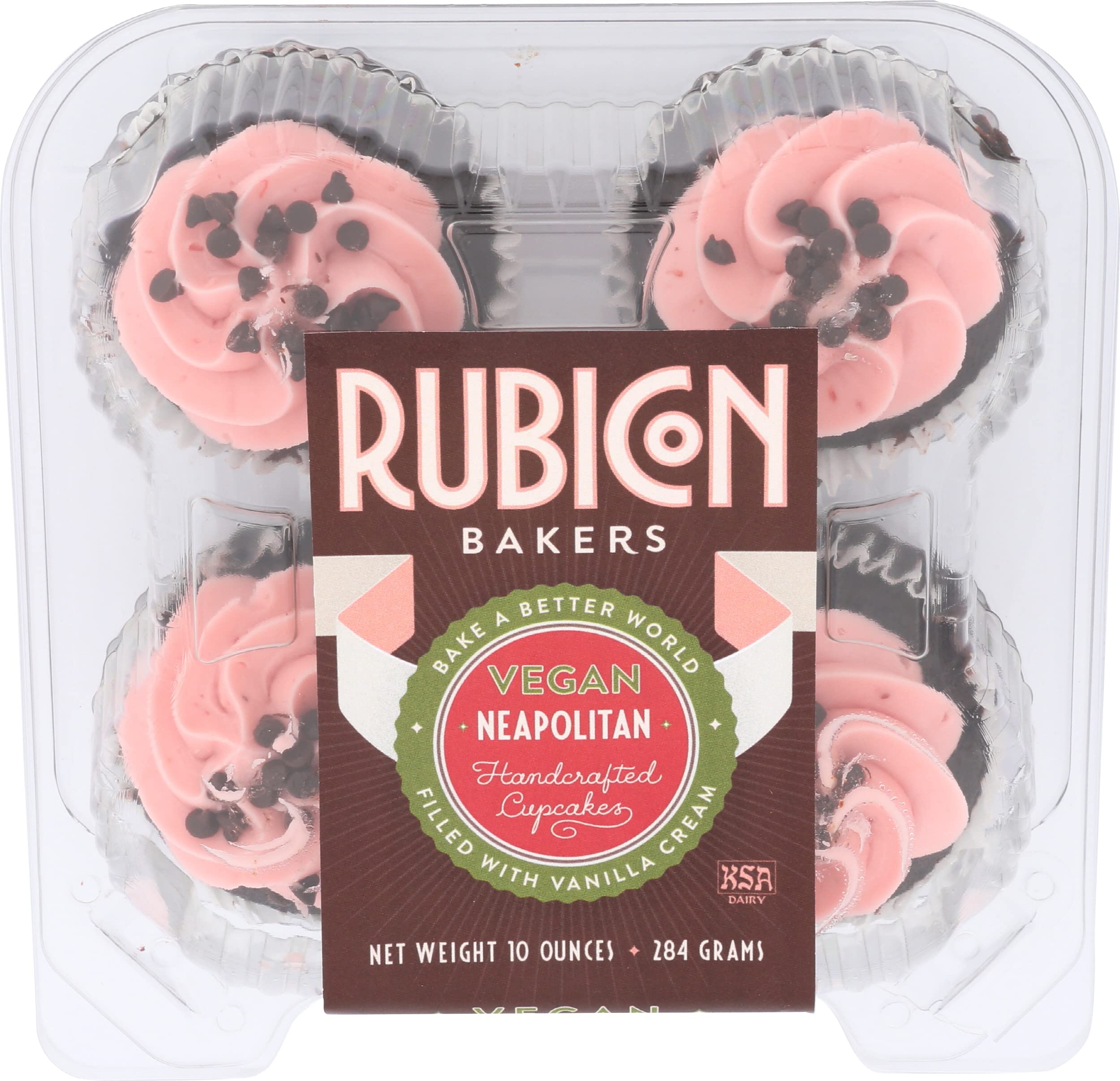 Rubicon Bakery, Cupcake Neapolitan Vegan 4 Count, 10 Ounce