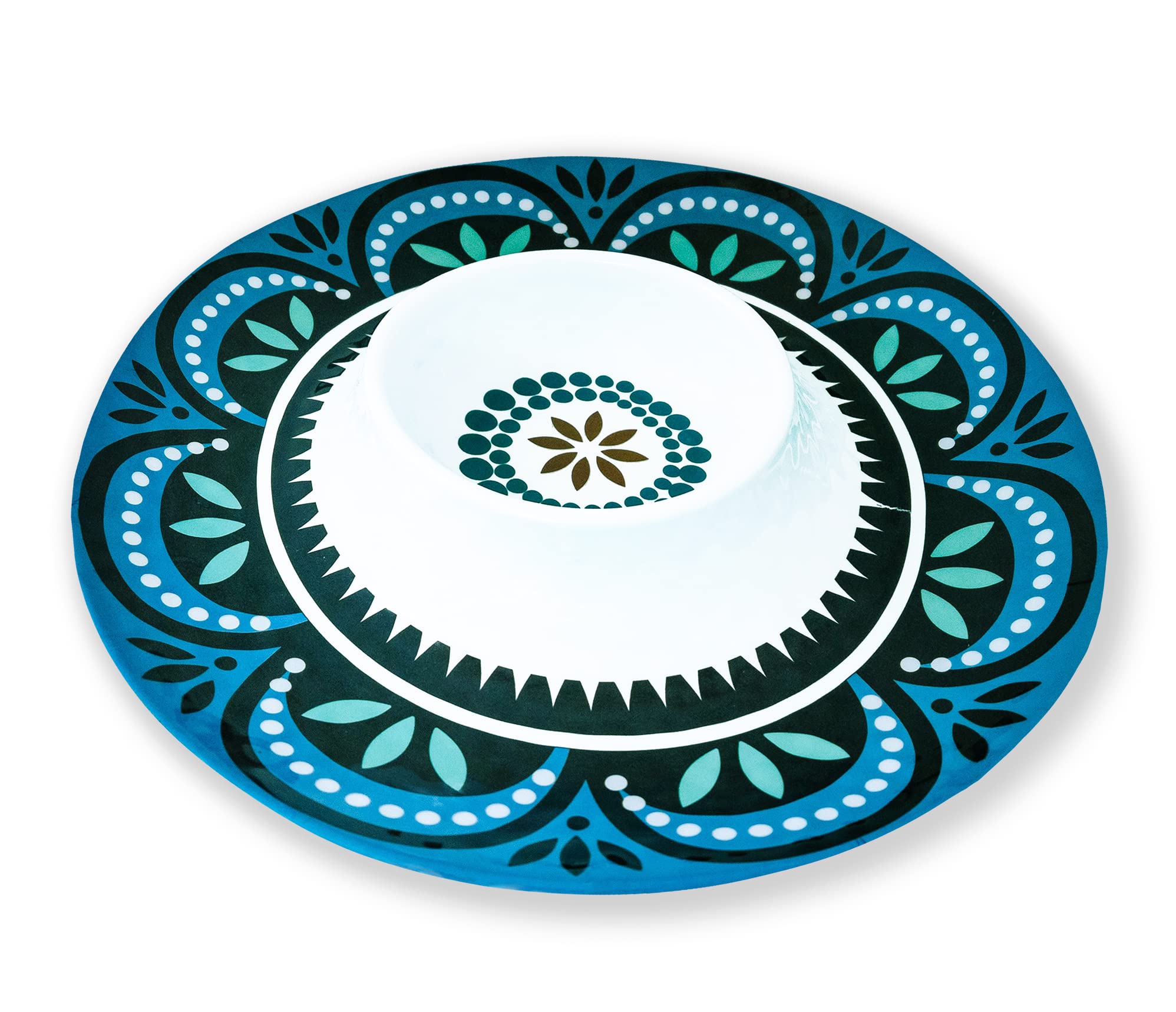 WunderfulThings Chip Dip Bowl Chips & Salsa Dish All-in-One JUMBO Serving Bowl for Chips and Dip - Shatter Resistant Embossed Melamine (hard plastic resin)