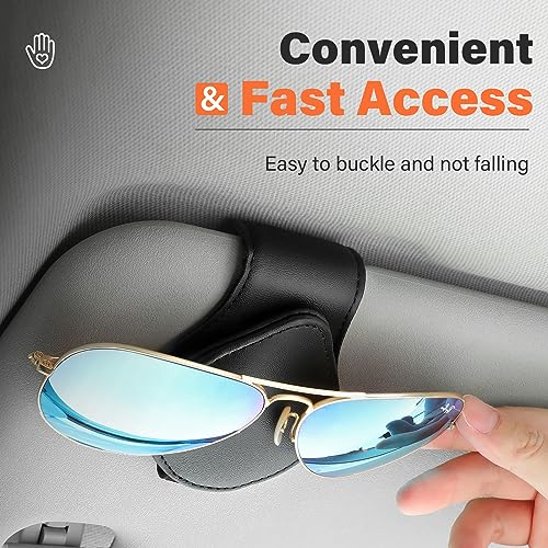 Rhino Valley Sunglasses Holders for Car Sun Visor, 2 Pack Car Glasses Holder Clip Organizer Eyeglasses Mount with Card Clip for Car Sun Visor Magnetic Adsorption Leather Glasses Hanger, Black