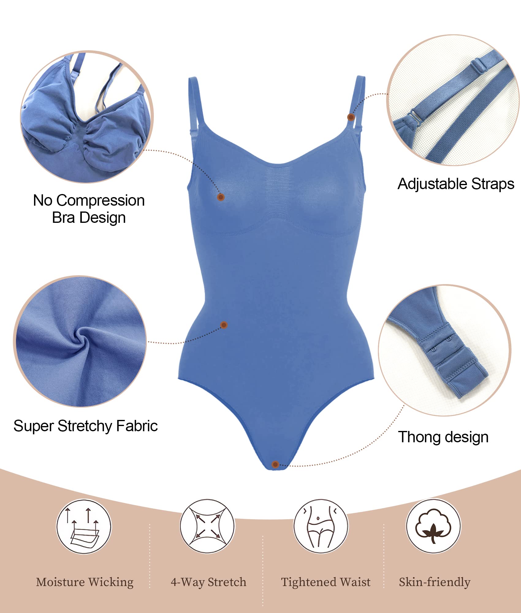 SHAPERX Women's Shapewear Bodysuit Tummy Control Body Shaper Seamless Sculpting Snatched Waist Body Suit