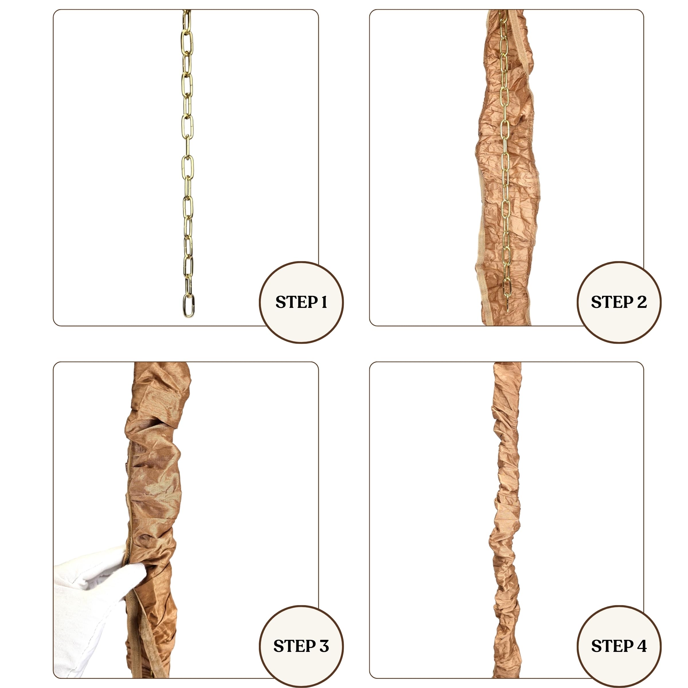 Royal Designs, Inc. CC-1-LB Beige Cord & Chain Cover 4' Linen Fabric Touch Fastener, Linen Beige