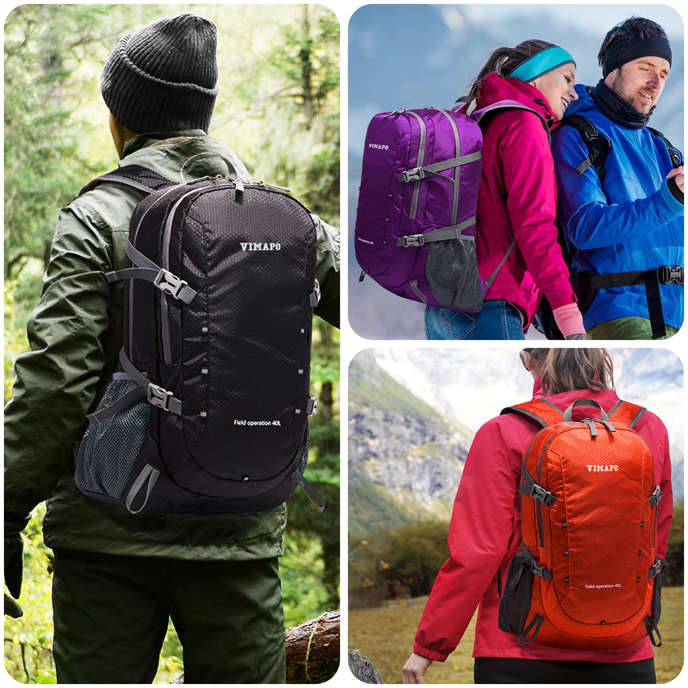 vimapo Packable Lightweight Backpack 40L, Ripstop Nylon Foldable Traveling Daypack, Collapsible Hiking Backpack For Outdoor(Purple)