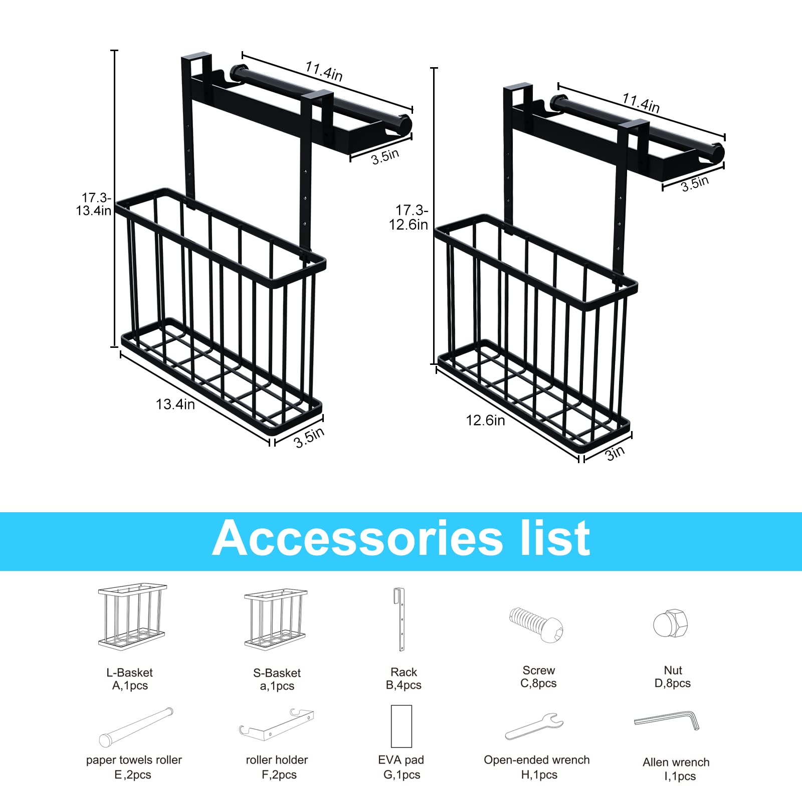 VANMEE 2 Pack Cabinet Door Organizer, Over The Cabinet Door Organizer/Towel Bar or Paper Towel Holder, Bathroom Kitchen Cabinet Door Storage for Cutting Board, Bakeware Pan, Plastic Wrap