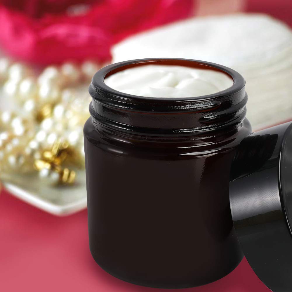 STARSIDE 12 Pack 120 ml 4 oz Amber Glass Jars with Black Lids & Inner Liners,Round Jars for Cosmetics and Face cream Lotion.