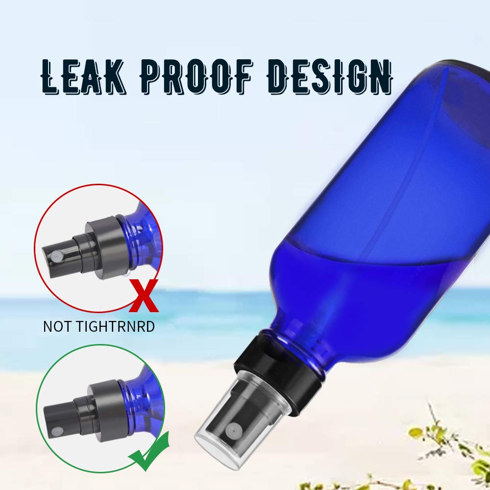 STARSIDE 6 Pack 120 ml 4oz Blue Glass Spray Bottles with Fine Mist Sprayer & Dust Cap for Essential Oils, Perfumes,Cleaning Products.Included 1 Brush, 2 Funnels,2 Droppers & 12 Labels.