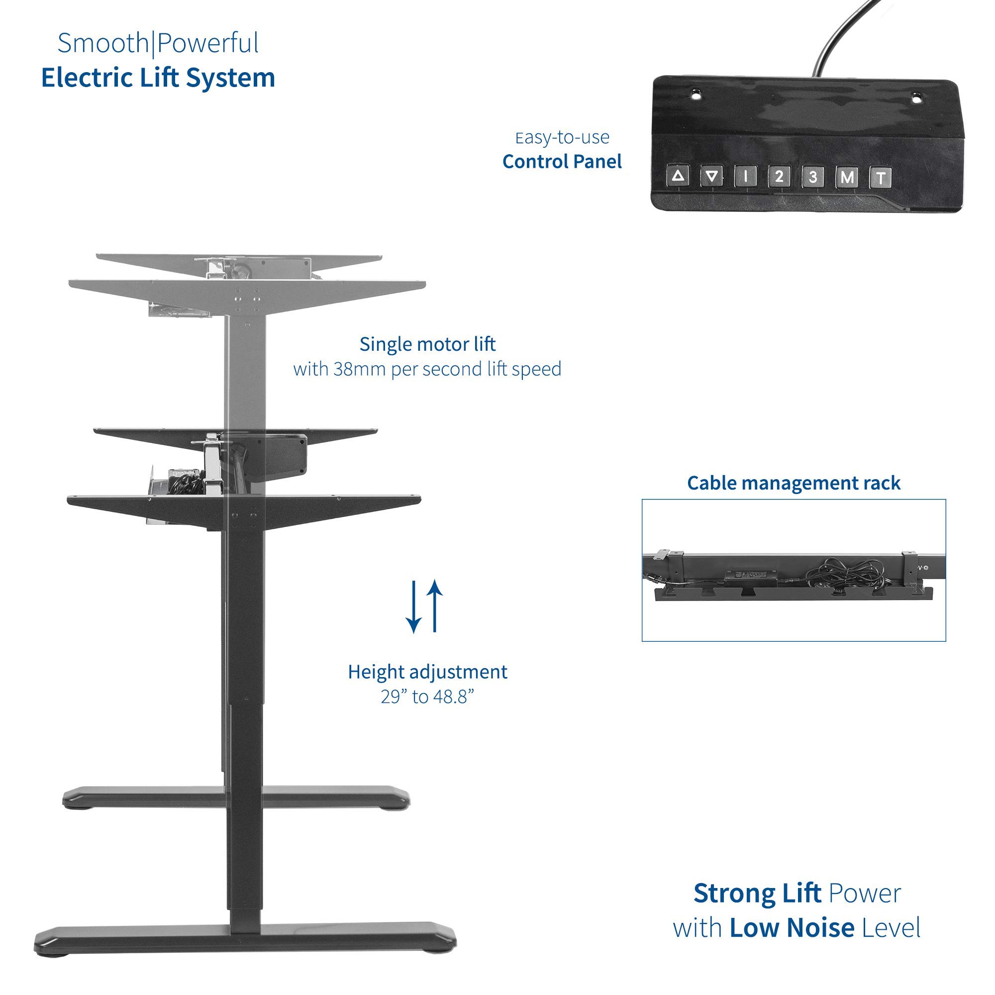 VIVO Black Electric Stand Up Desk Frame Workstation, Single Motor Ergonomic Standing Height Adjustable Base with Control Panel, DESK-V101EB