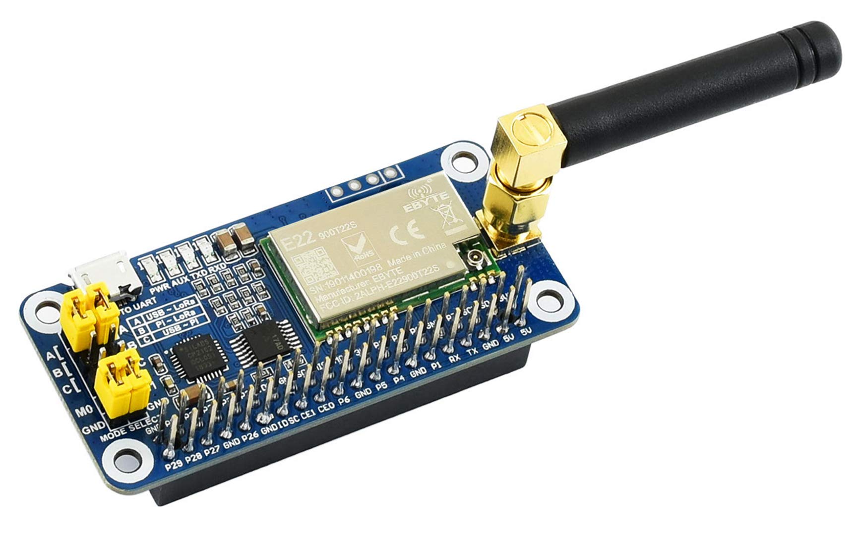waveshare SX1262 LoRa HAT for Raspberry Pi 915MHz Frequency Band Data Transmission up to 5km Support Auto Repeating to Transmit Longer Wake on Radio Wireless Config Carrier Sensing Communication Key