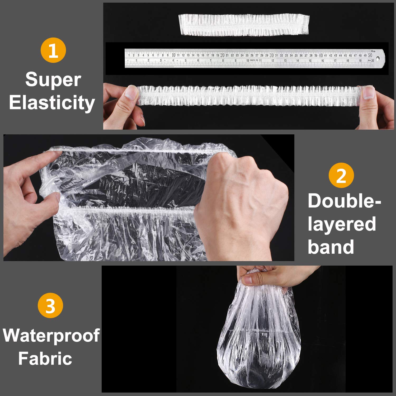 Vextronic Disposable Shower Caps 50PCS, Bath Caps Individually Wrapped Larger Thicker Plastic Hair Bath Caps, Waterproof Shower Cap for Women Men, Spa, Hair Salon, Home Use