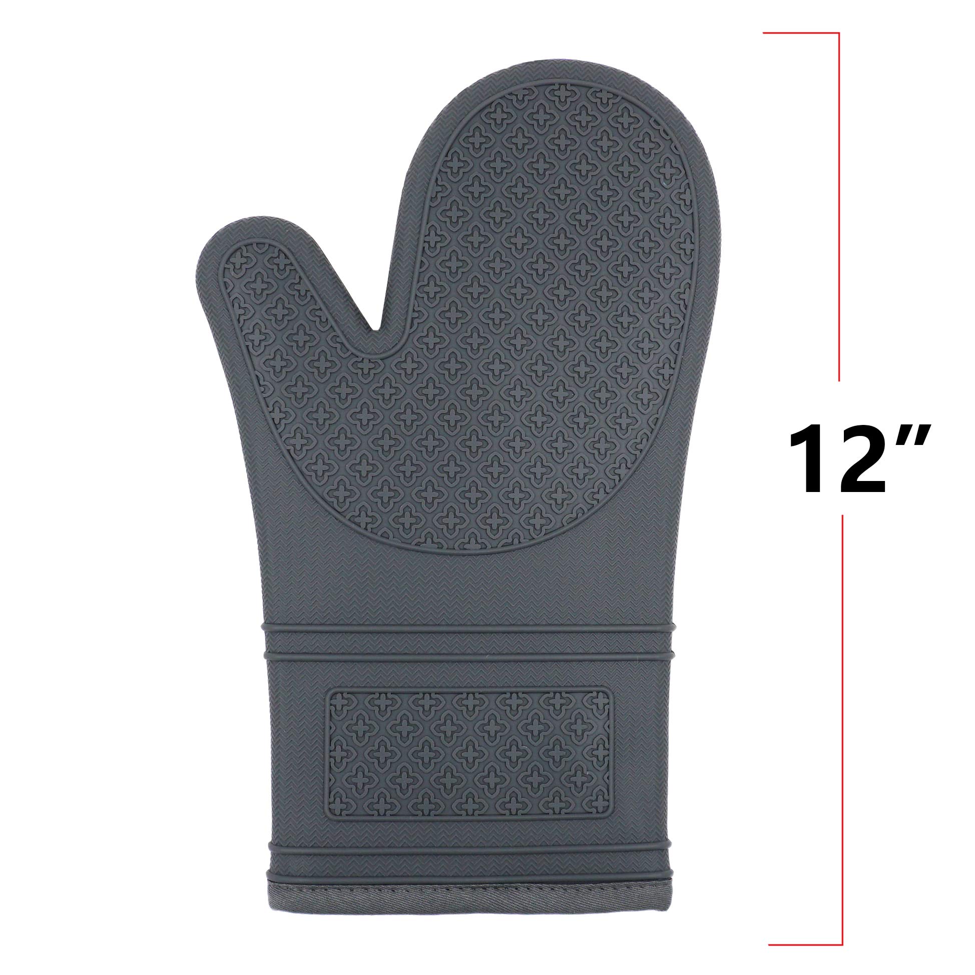 Yutat Silicone Oven Mitts, Oven Gloves with Non-Slip Silicone, 600 Degree Heat Resistant, Soft Cotton Lining, Waterproof and BAP-Free, Oven Mitts for Cooking and Baking - 1 Pair 12 Inch Charcoal Grey