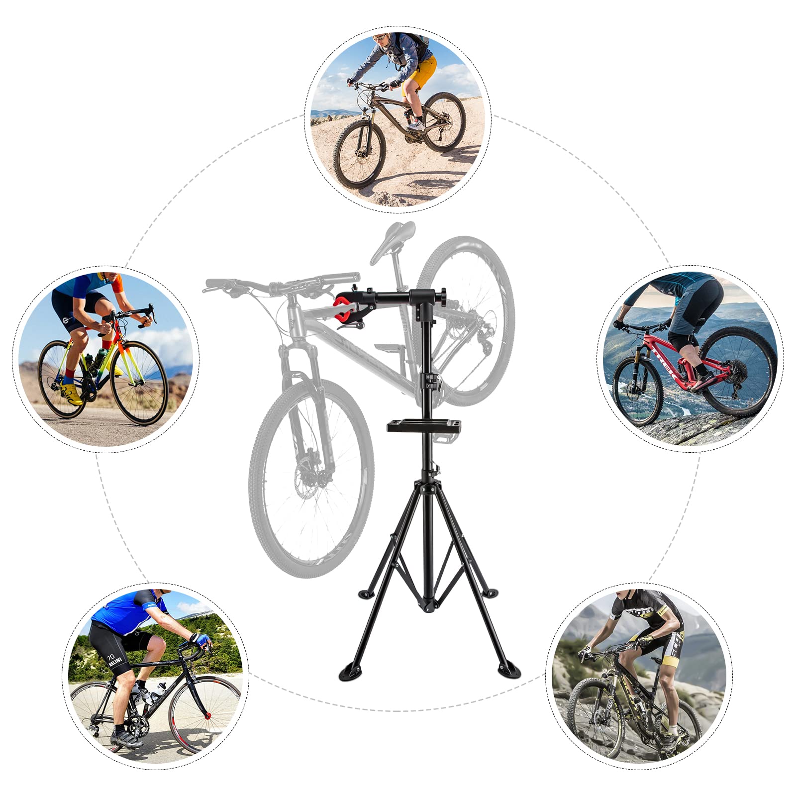 RIAHNEAH Bikehand Bike Repair Stand,Bicycle Mounting Bracket Lifting Frame Mechanics Workstand, Portable Foldable and Adjustable Height Mountain MTB Road Bikes Maintenance Platform