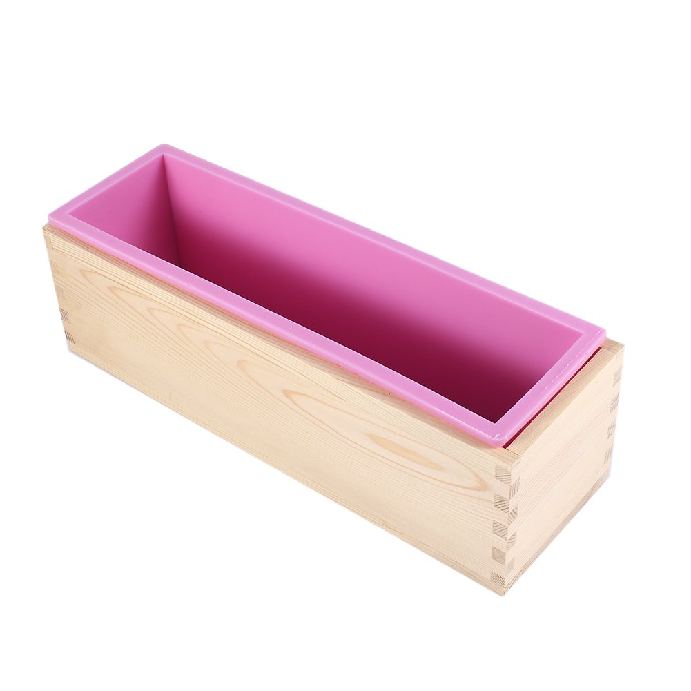 Soap Molds,Silicone Soap with Wood Box Flexible Rectangular Soap Loaf Kit for Soap Cake Making 28cm X 9cm X 8.2cmPink
