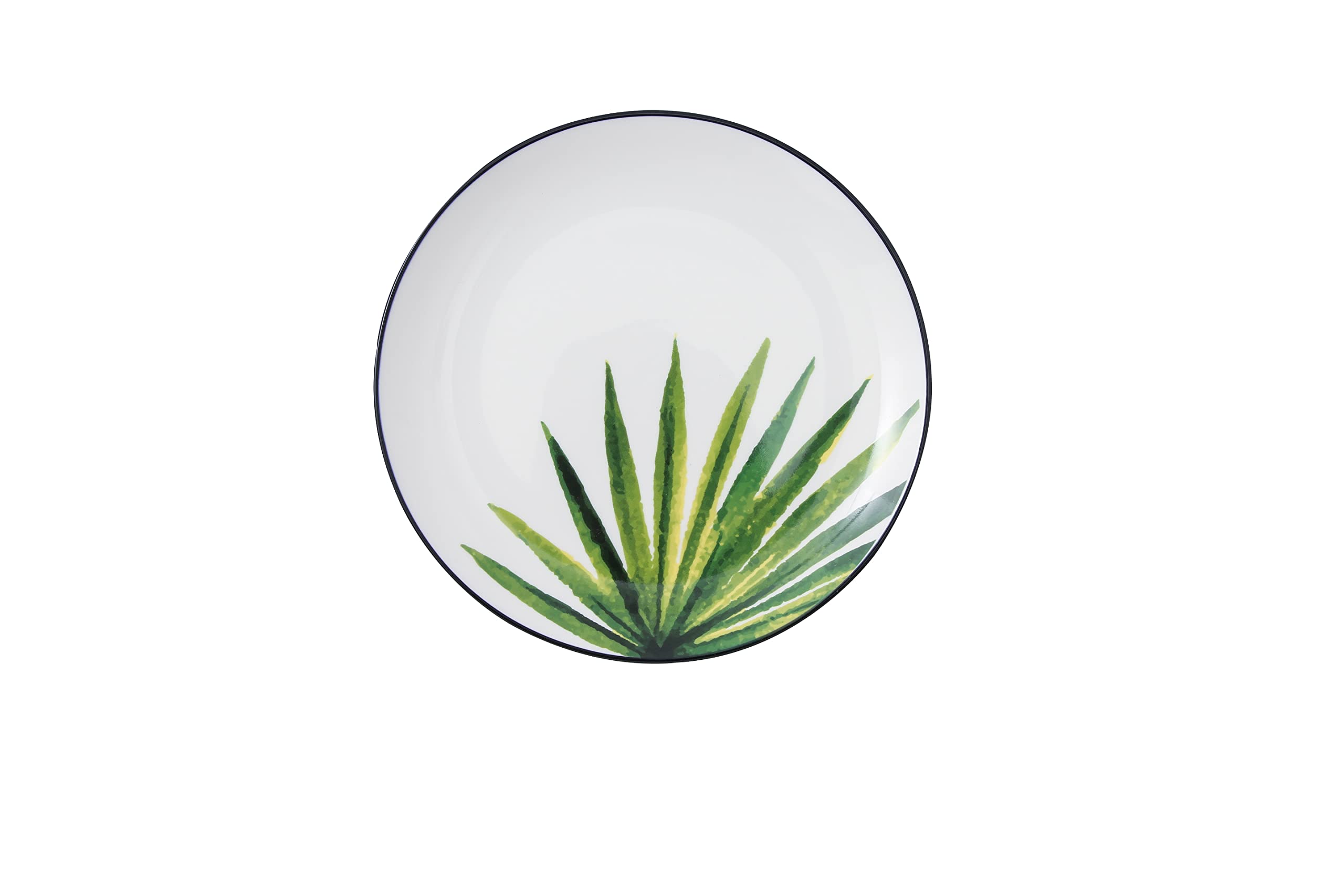 YUYHQCBT 8 Inch Set of 4 Assorted Designs, Porcelain Plates With Plants Patterns,Ceramic Dinnerware Plates, Dishware With Black Rim for Sandwiches Salad Pasta, Microwave Oven Dishwasher Safe
