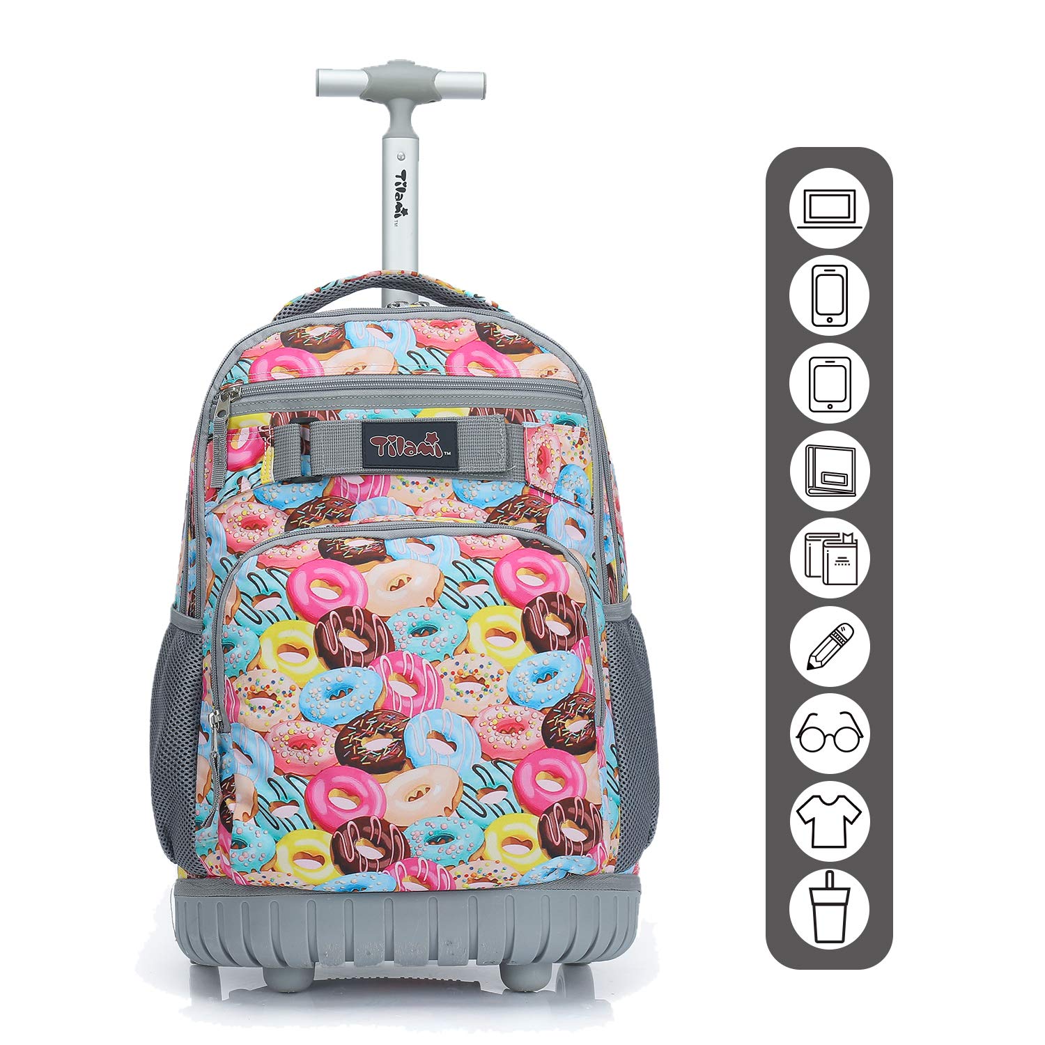 Tilami Rolling Backpack 19 inch with Lunch Bag Wheeled Laptop Backpack, Doughnut