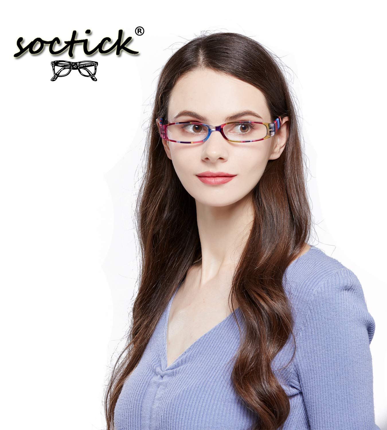 SOCTICK Reading Glasses 4 Pairs Fashion Ladies Readers Spring Hinge with Pattern Print Eyeglasses for Women +2.5