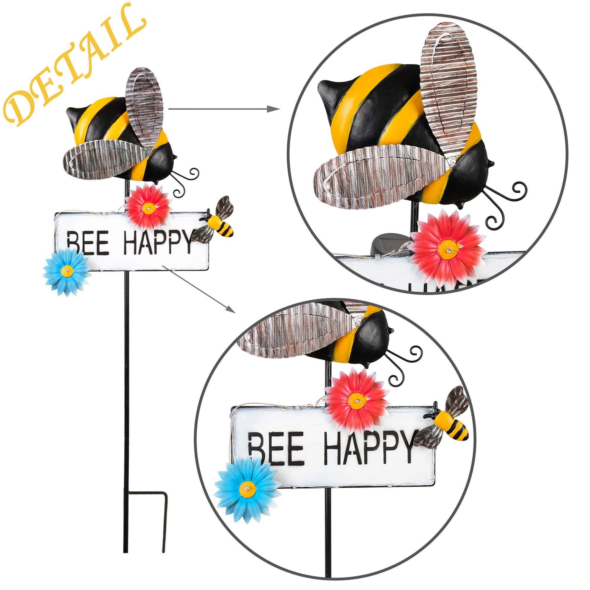 TERESA'S COLLECTIONS Metal Bee Garden Decor Solar Light Stake with Plaque, Decorative Solar Pathway Lights for Outdoor Yard Lawn Patio Decorations, 39inch/100cm Tall