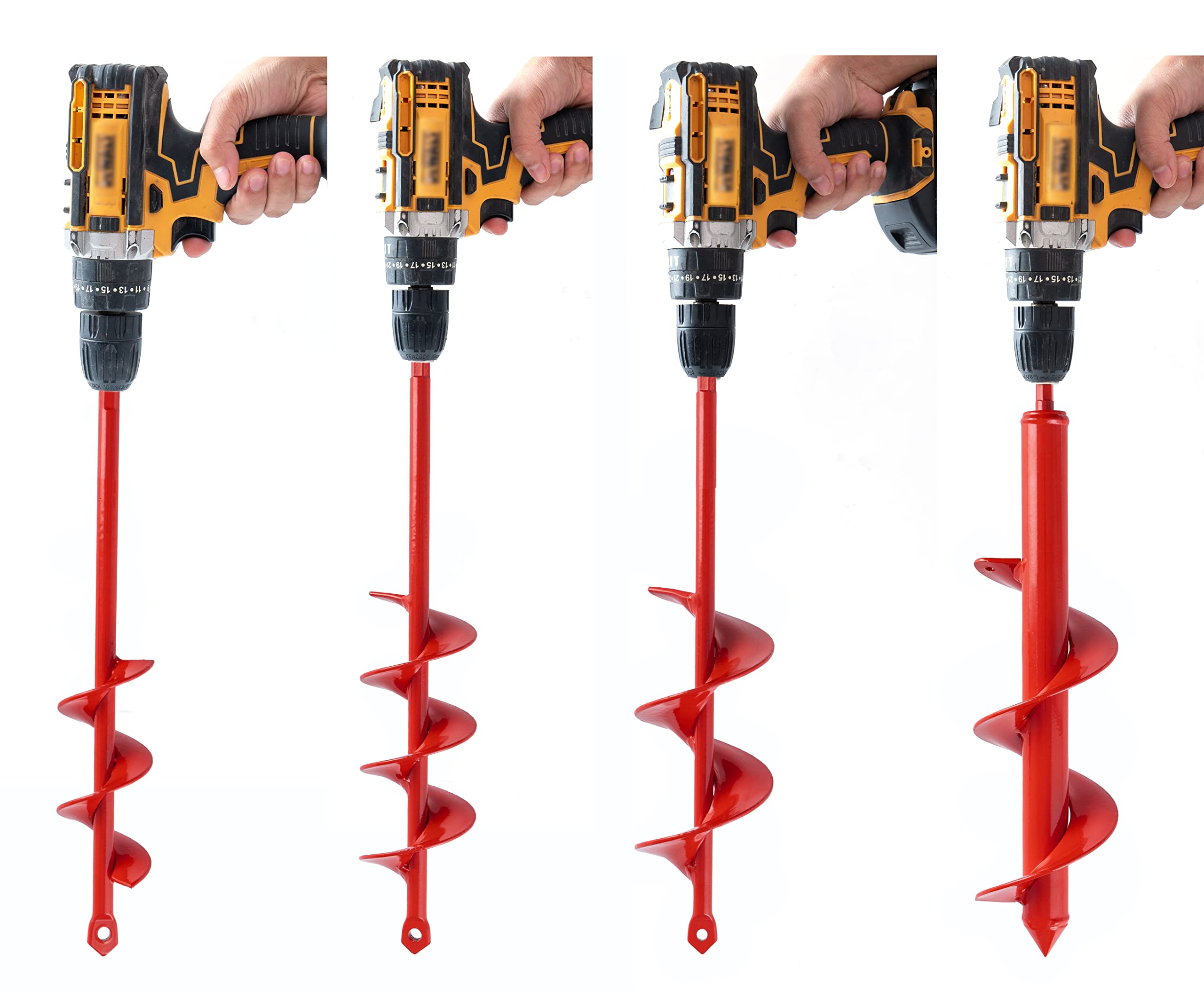 VASGOR Set 4 Auger Drill Bit for Planting - Easy Planter Garden Auger - Bulb & Bedding Plant Augers - Post Hole Digger for 3/8” Hex Drive Drill (1.6x12", 2x12", 2.6x12", 3x12")