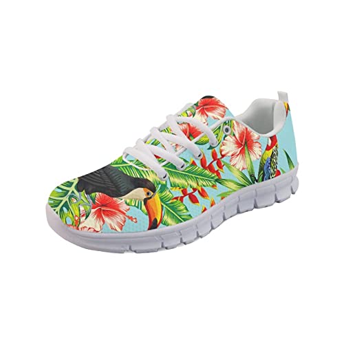 Yzaoxia Parrot Walking Shoes Women Size 6 Hibiscus Flower Breathable Mesh Sneakers Light Weight Running Tennis Shoes Comfortable Athletic