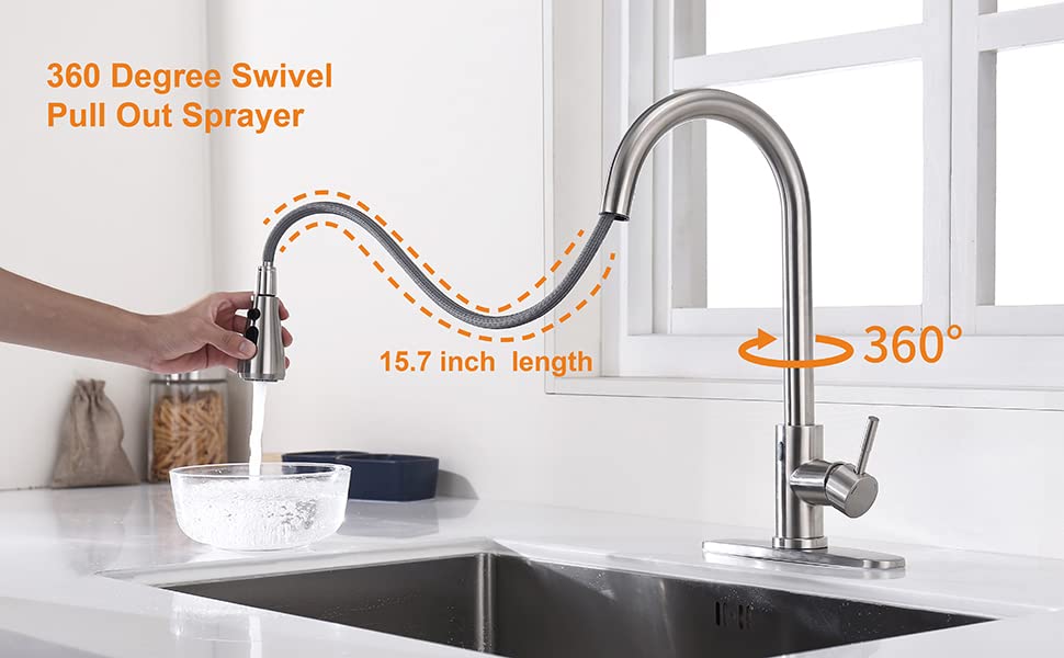 Touchless Single Kitchen Faucet High Arc Pull Out Faucet, Kitchen Faucet with Pull Down Sprayer with Kitchen Soap Dispenser for Kitchen Sink