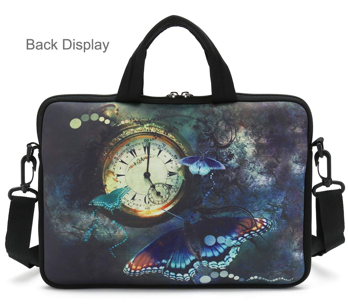 RICHEN 17 inch Laptop Shoulder Bag Carrying Case PC Cover Pouch with Handle Fits 15.6/16/17/17.3/17.4 inch Notebook (16-17.3 inch, Clock & Butterfly)